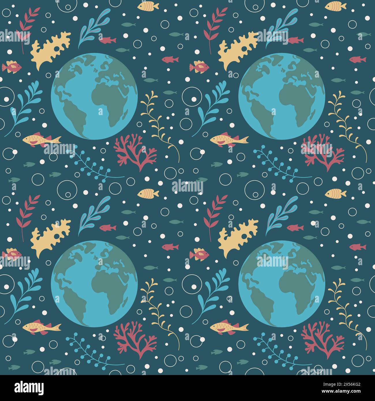 Seamless pattern, in flat art style, Planet Earth Stock Vector Image ...
