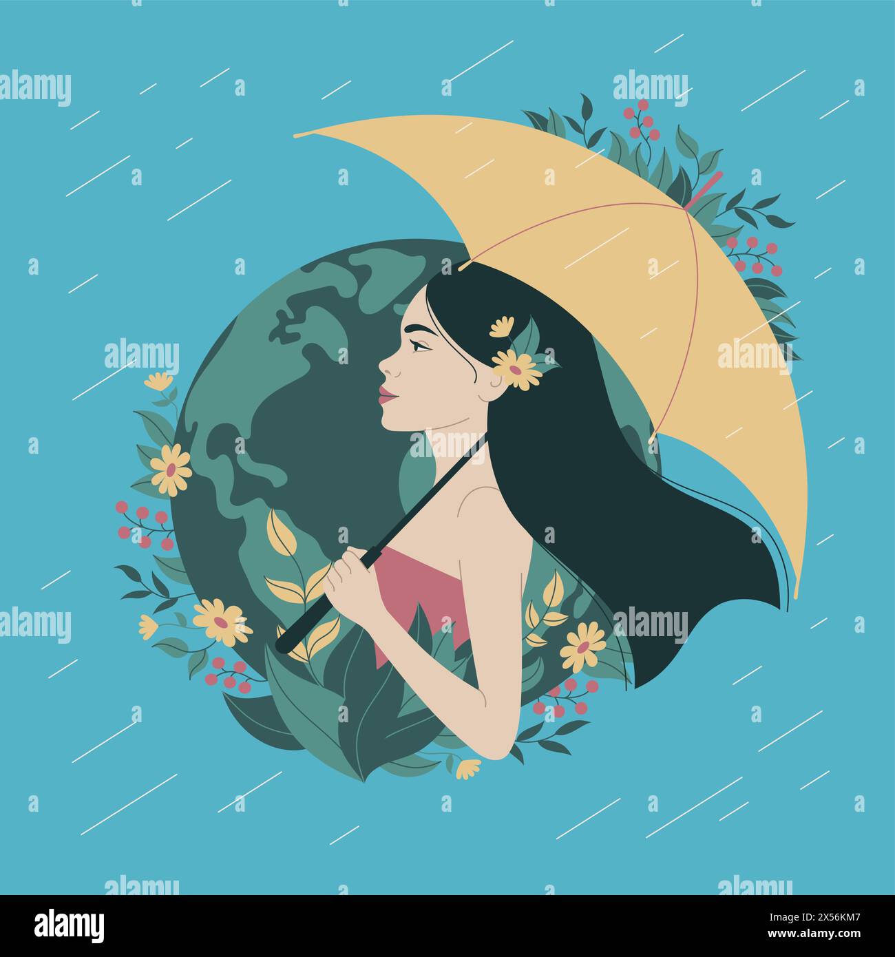 A woman profile, in flat art style, Planet Earth Stock Vector Image ...
