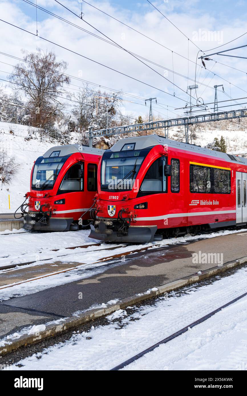 Filisur, Switzerland - January 10, 2024: Rhaetian Railway Trains On The ...