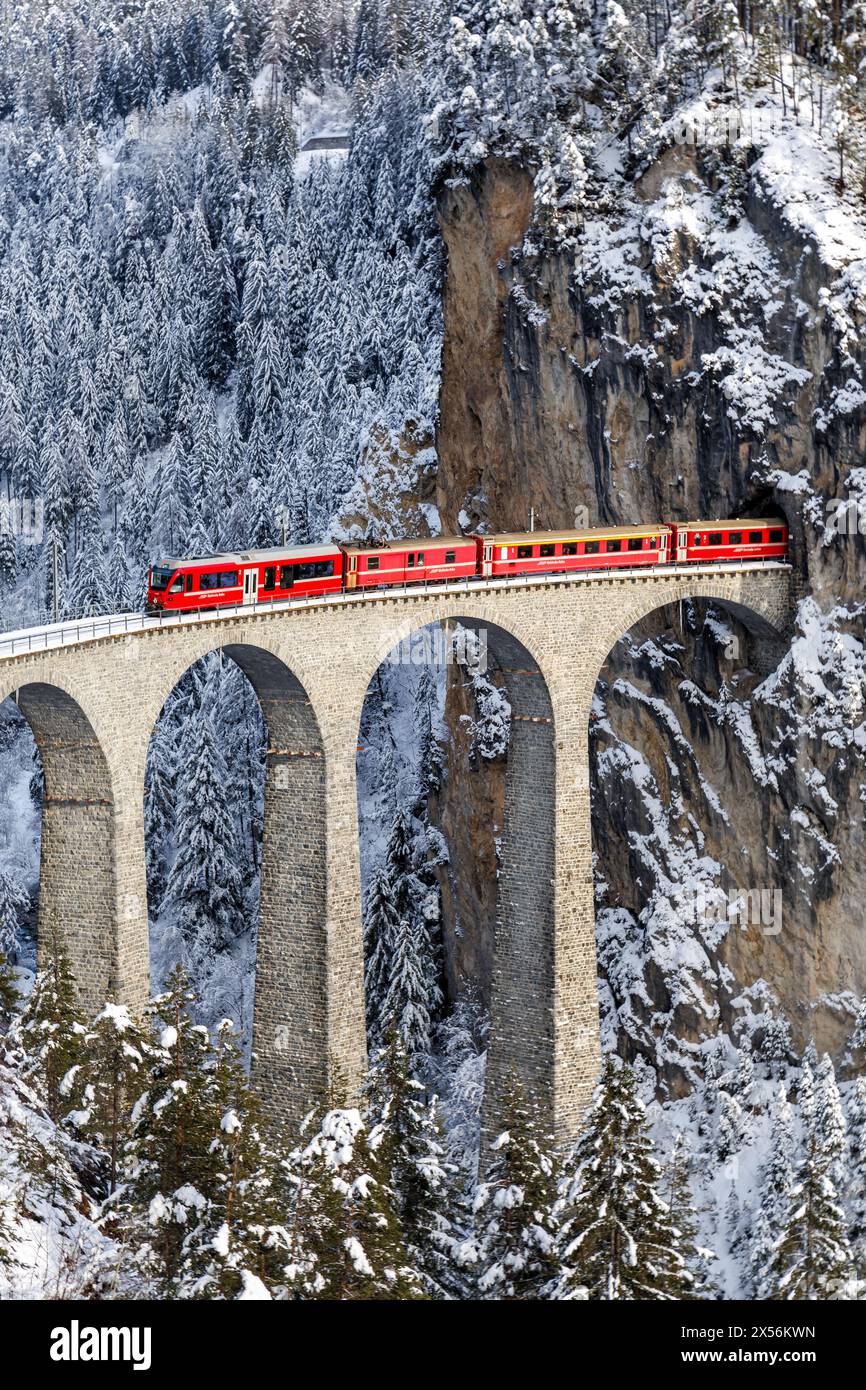 Filisur, Switzerland - January 10, 2024: Rhaetian Railway Train At The ...