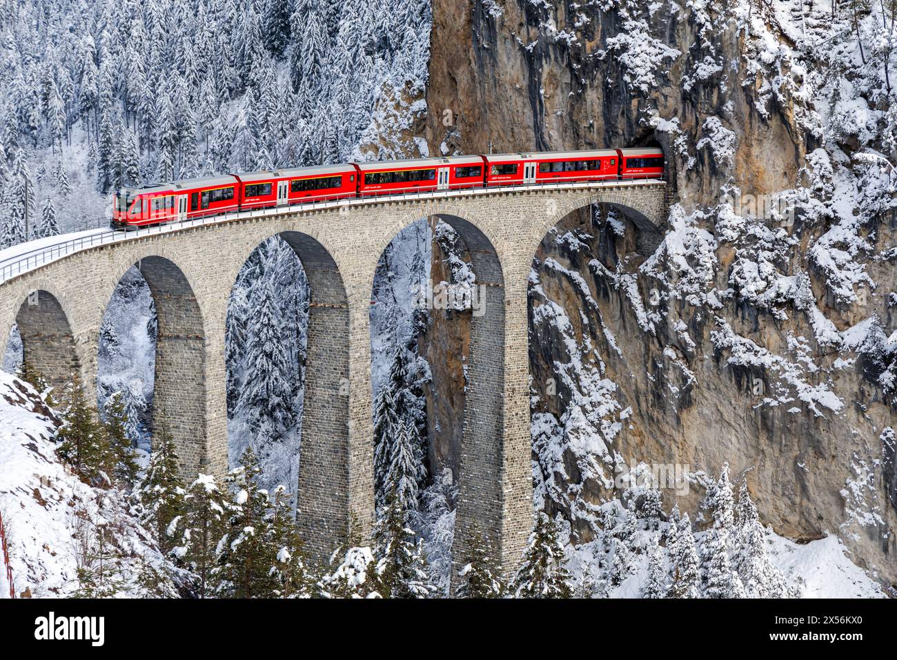 Filisur, Switzerland - January 10, 2024: Rhaetian Railway Train At The ...