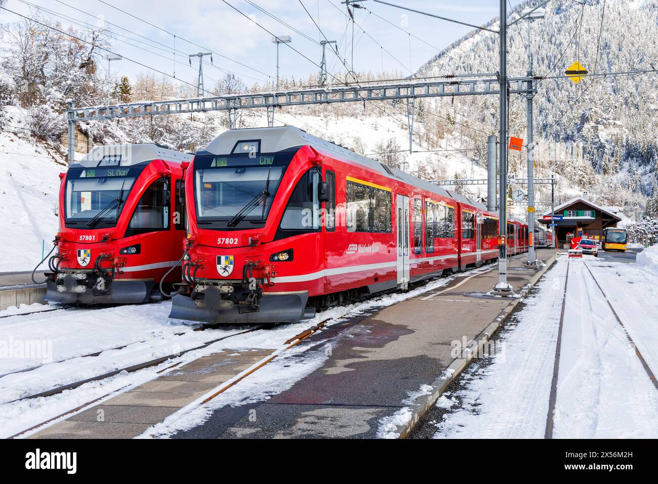 Filisur, Switzerland - January 10, 2024: Rhaetian Railway Trains On The ...