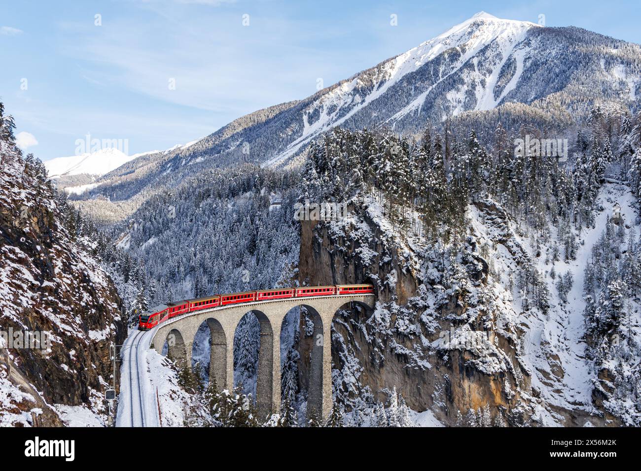 Filisur, Switzerland - January 10, 2024: Rhaetian Railway Train At The ...