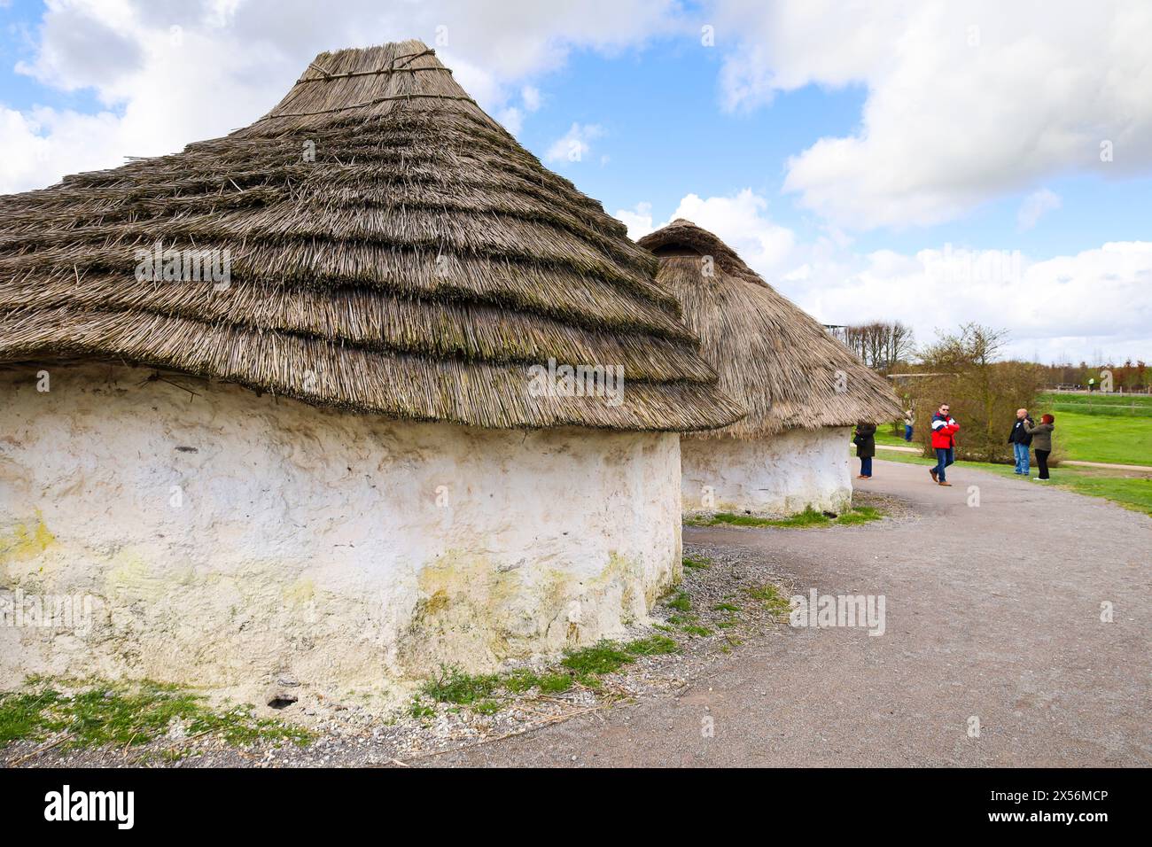 Salisbury, England- March 30, 2024: Recreation of Neolithic houses at ...