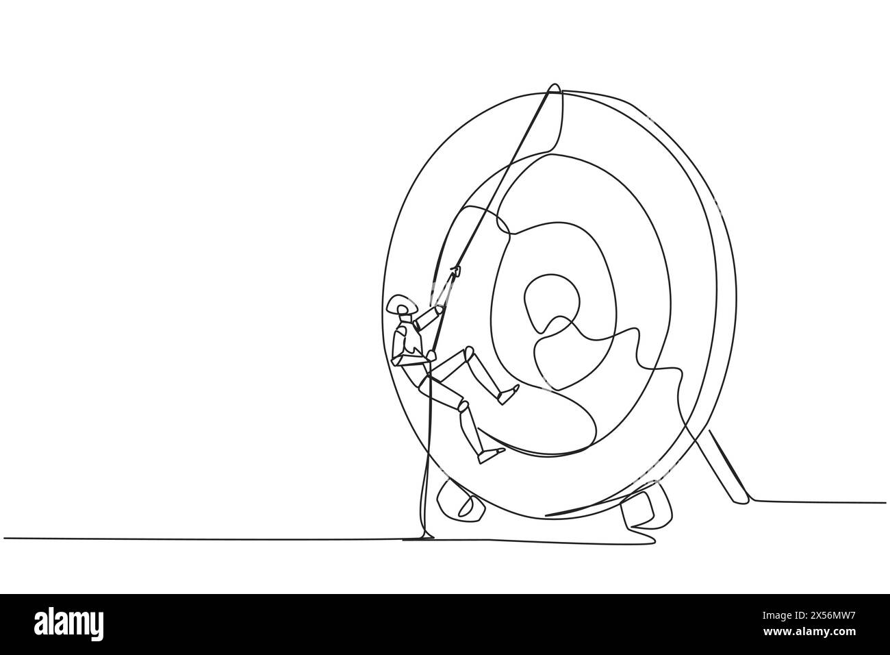 Continuous one line drawing the robot climbs arrow board target with ...