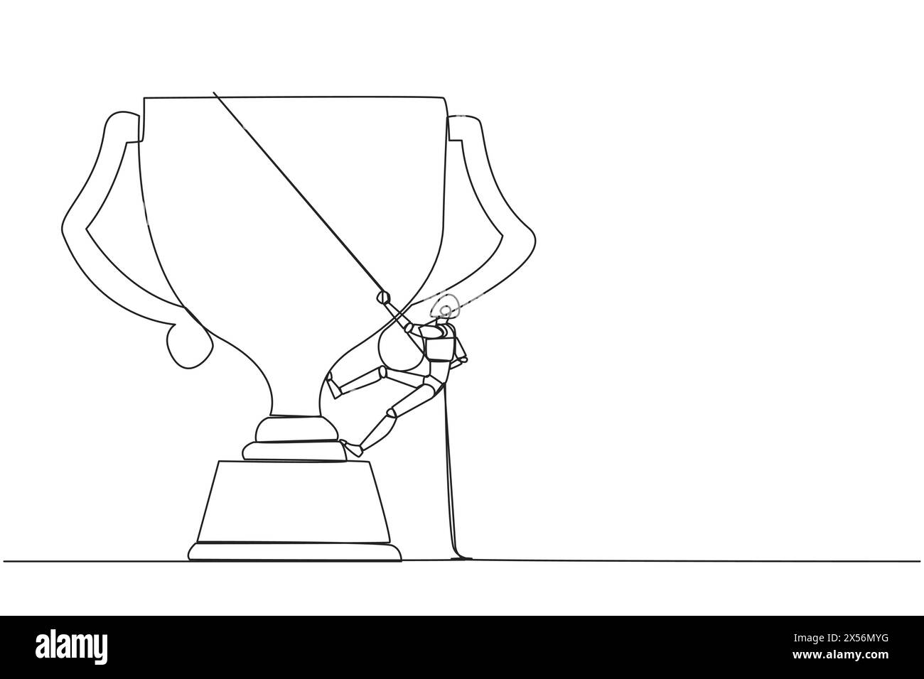 Single one line drawing smart robot climbing the trophy with the rope ... Single one line drawing smart robot climbing the trophy with the rope ...