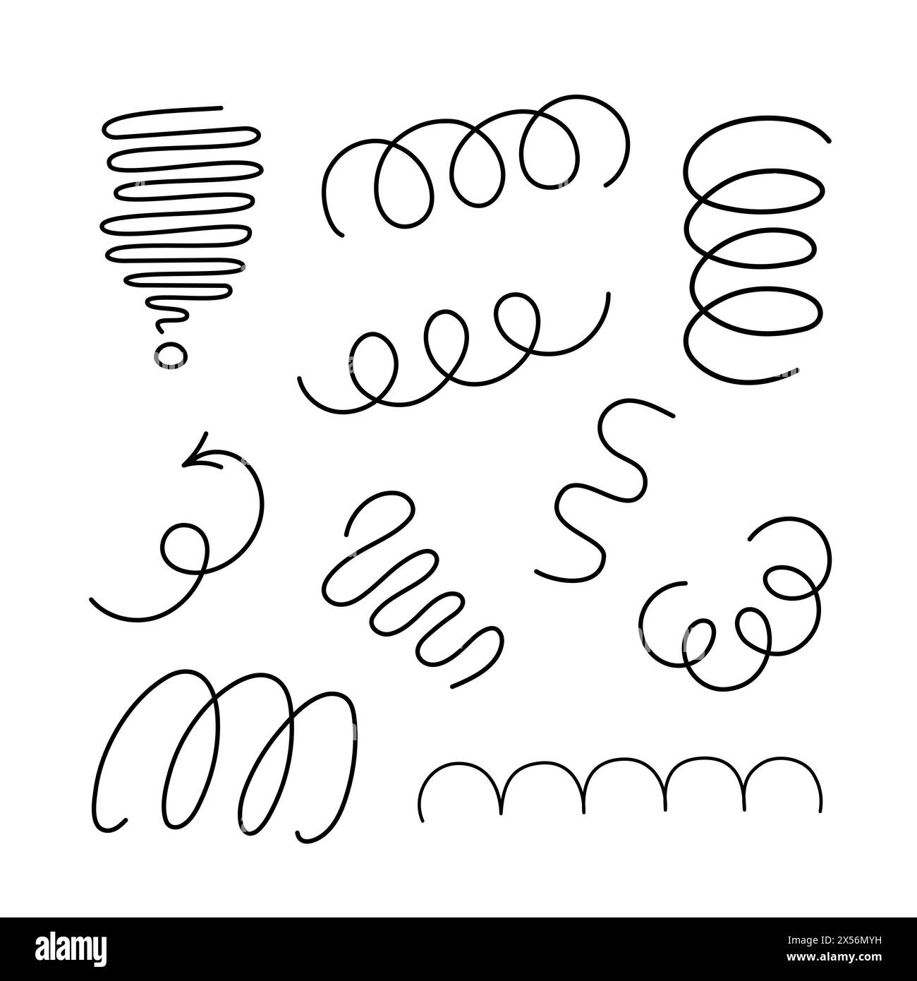 Abstract freeform curly doodle lines set simple hand drawn black ...