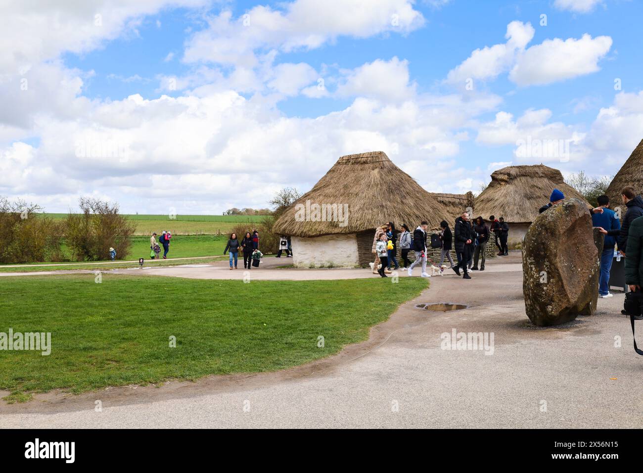Salisbury, England- March 30, 2024: Recreation of Neolithic houses at ...