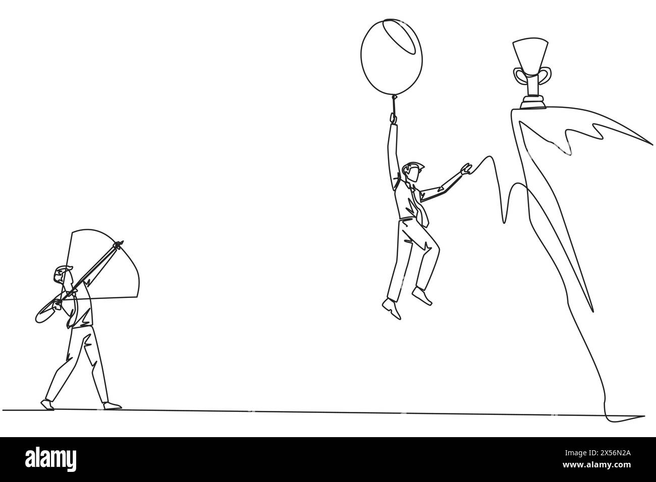 Single continuous line drawing businessman wants to achieve prizes at ...