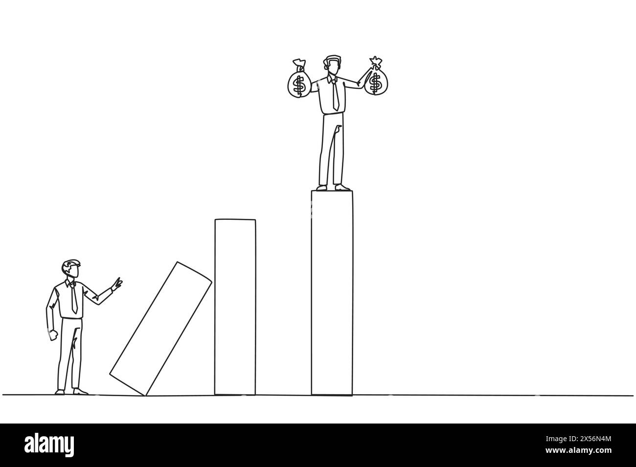 Continuous one line drawing businessman standing on the bar lifting ...