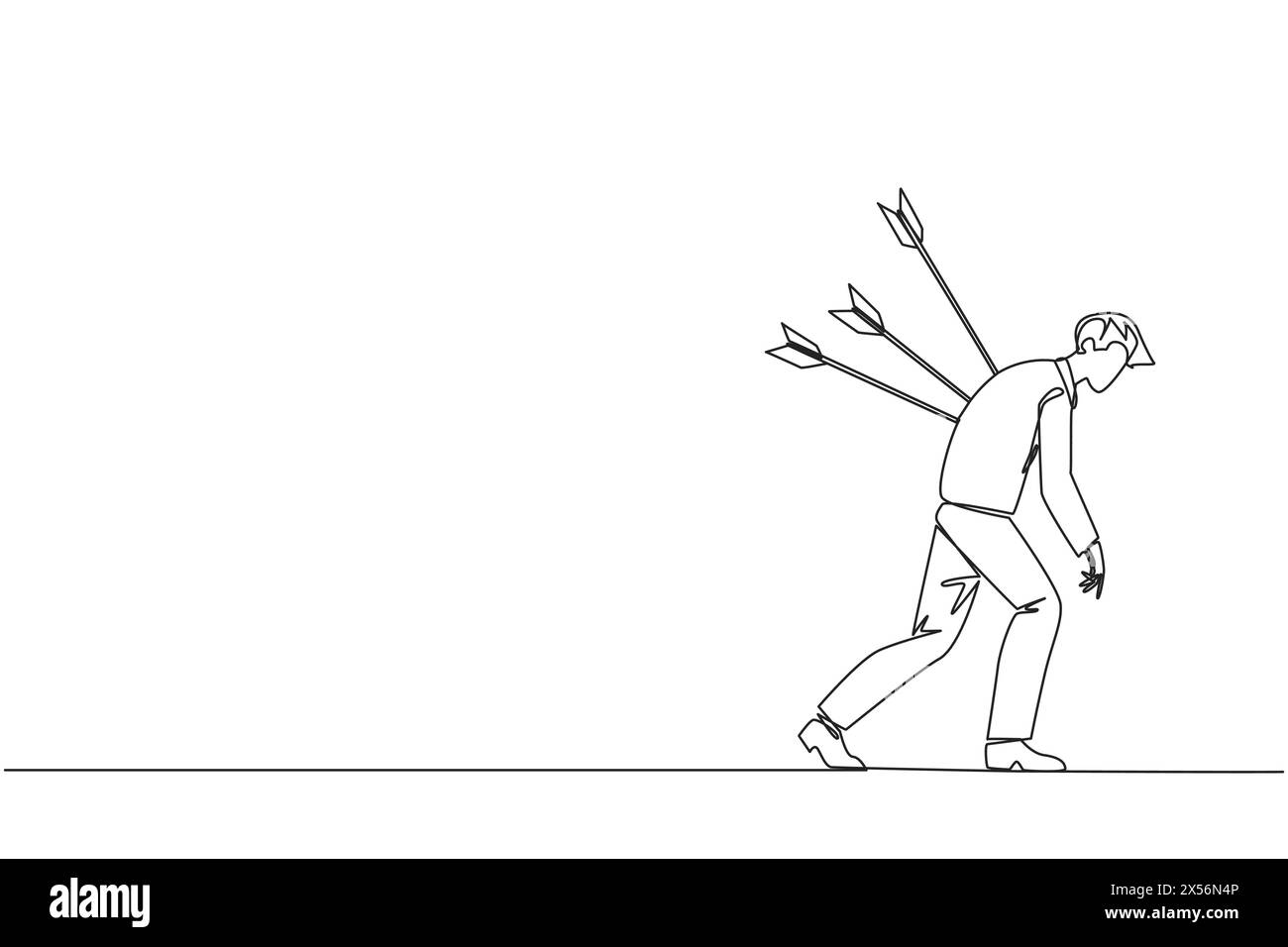 Continuous one line drawing businessman standing and several arrows ...