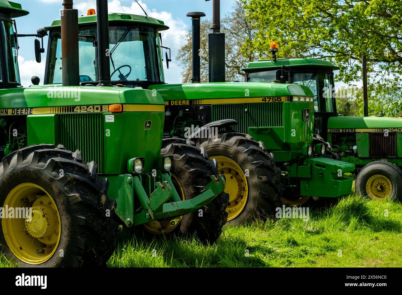Earsham, Norfolk, UK – May 05 2024. A row of John Deere agricultural ...