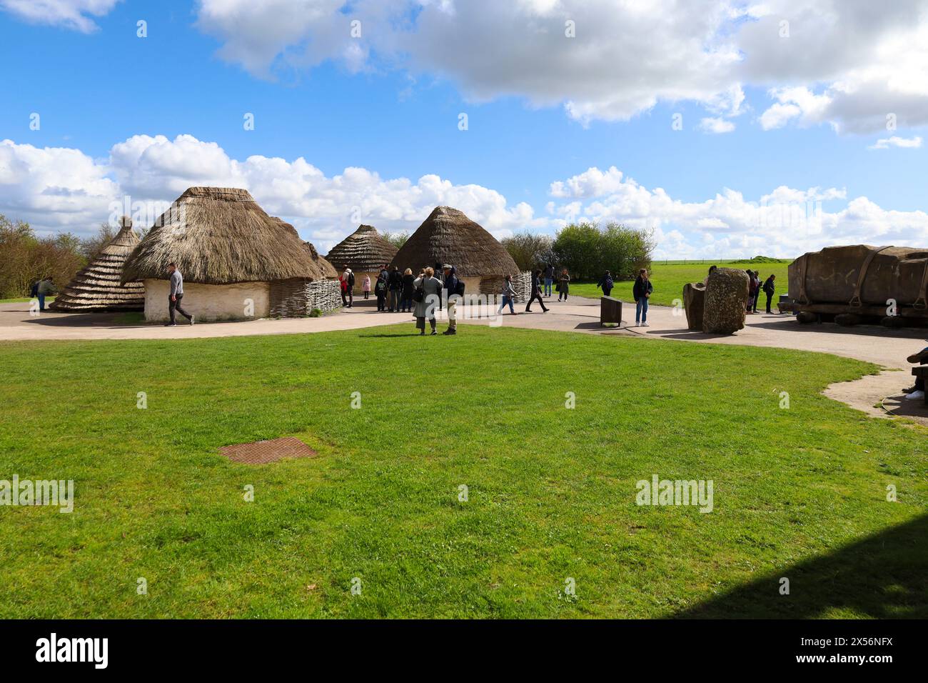 Salisbury, England- March 30, 2024: Recreation of Neolithic houses at ...