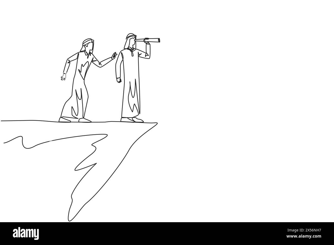 Single continuous line drawing Arab businessman monitoring something at ...