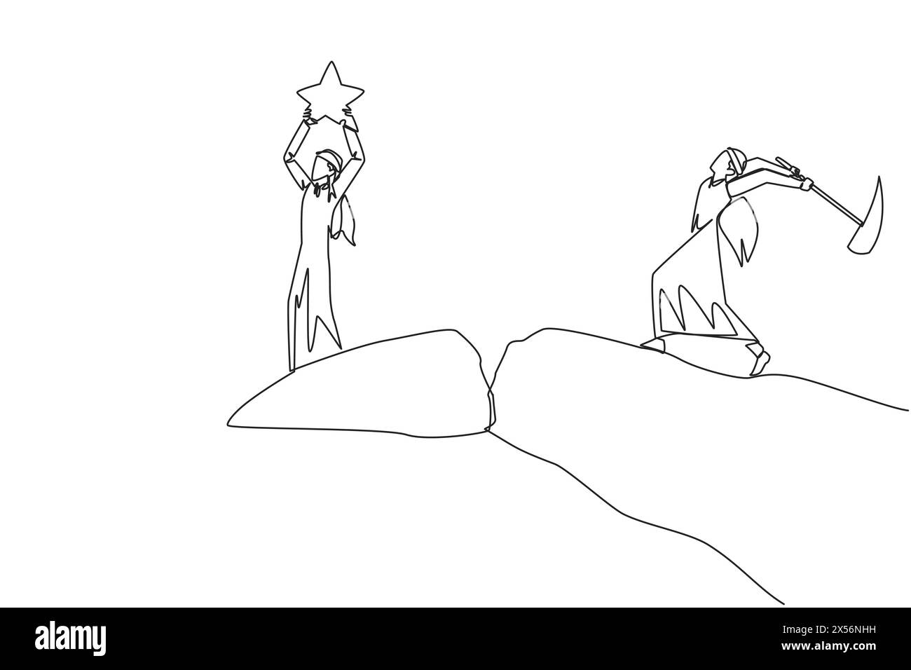 Continuous one line drawing Arab businessman standing on edge of cliff ...