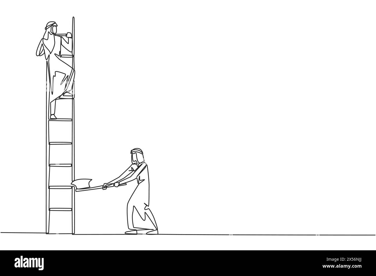 Single continuous line drawing Arab businessman climbs ladder to ...