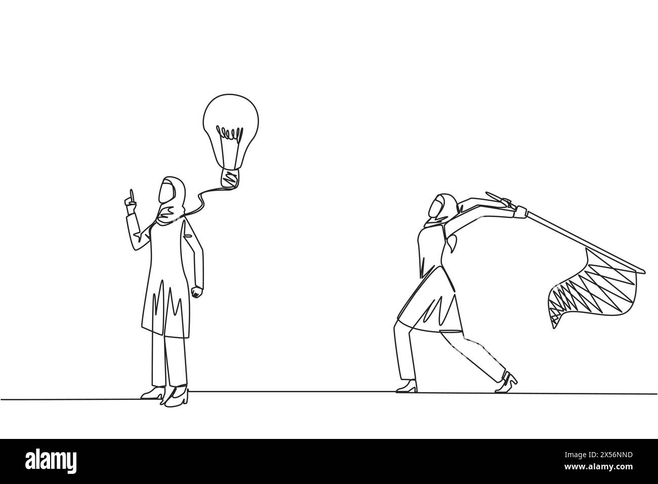 Single one line drawing Arabian businesswoman with an idea. A brilliant ...