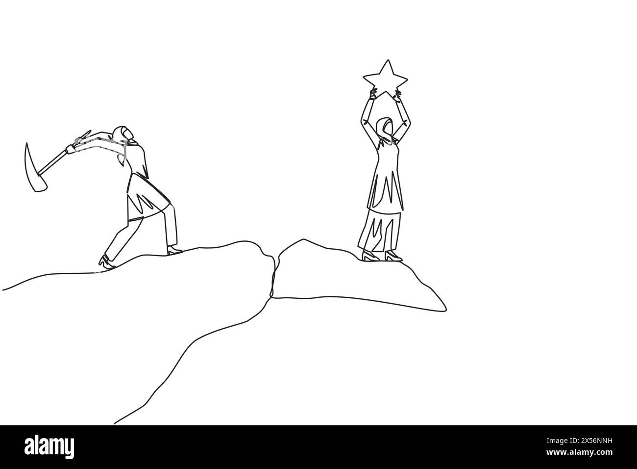 Single one line drawing Arabian businesswoman standing on edge of cliff ...