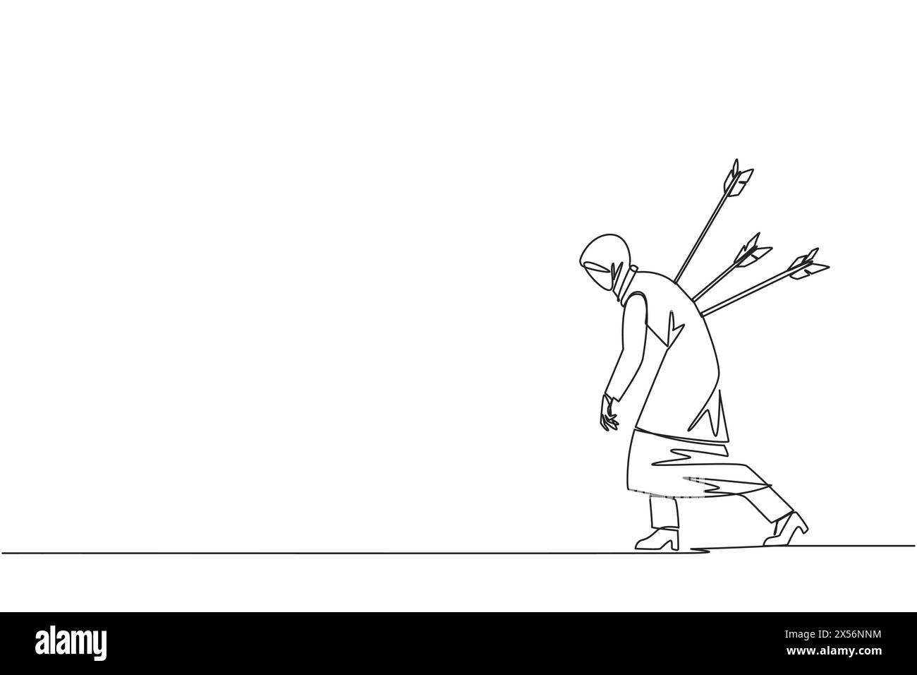 Single continuous line drawing Arab businesswoman stands and several ...