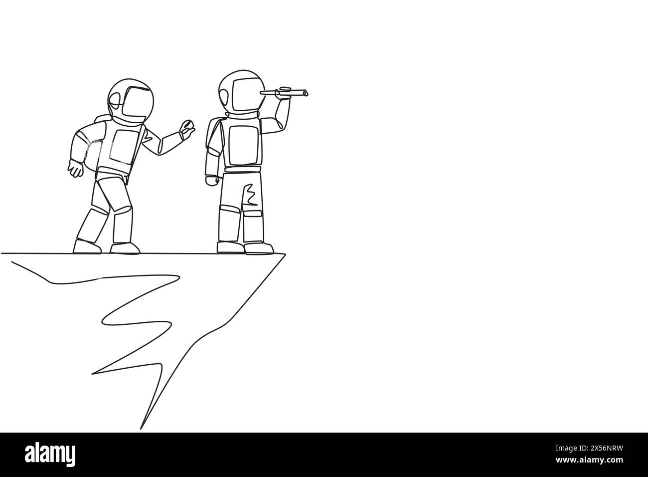 Single one line drawing the astronaut monitoring something at the edge ...