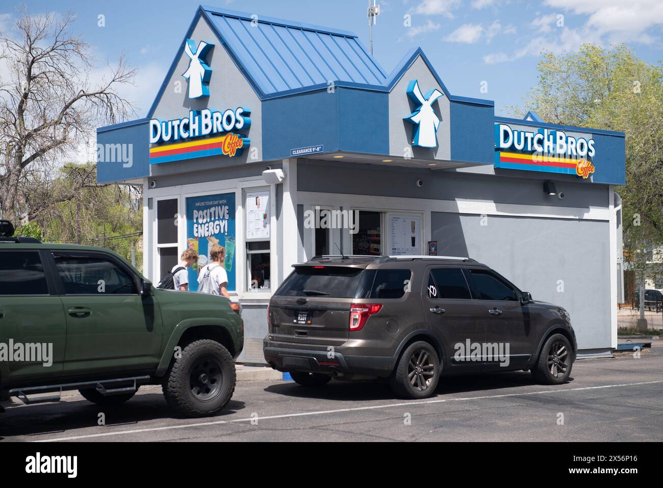 Drivers line up at the Dutch Bros coffee shop drive thru, a fast ...