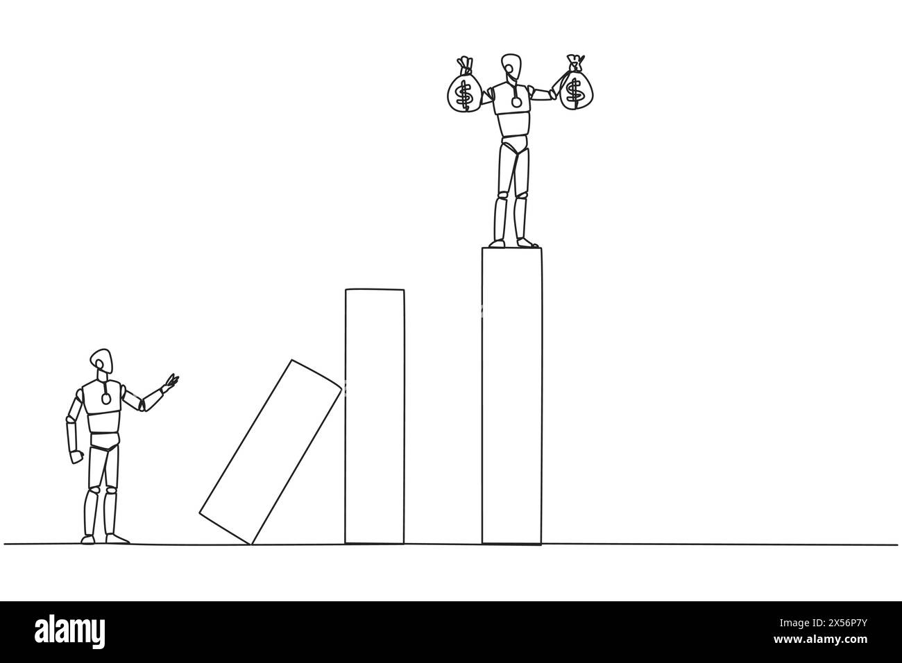 Single continuous line drawing the smart robot standing on the bar ...