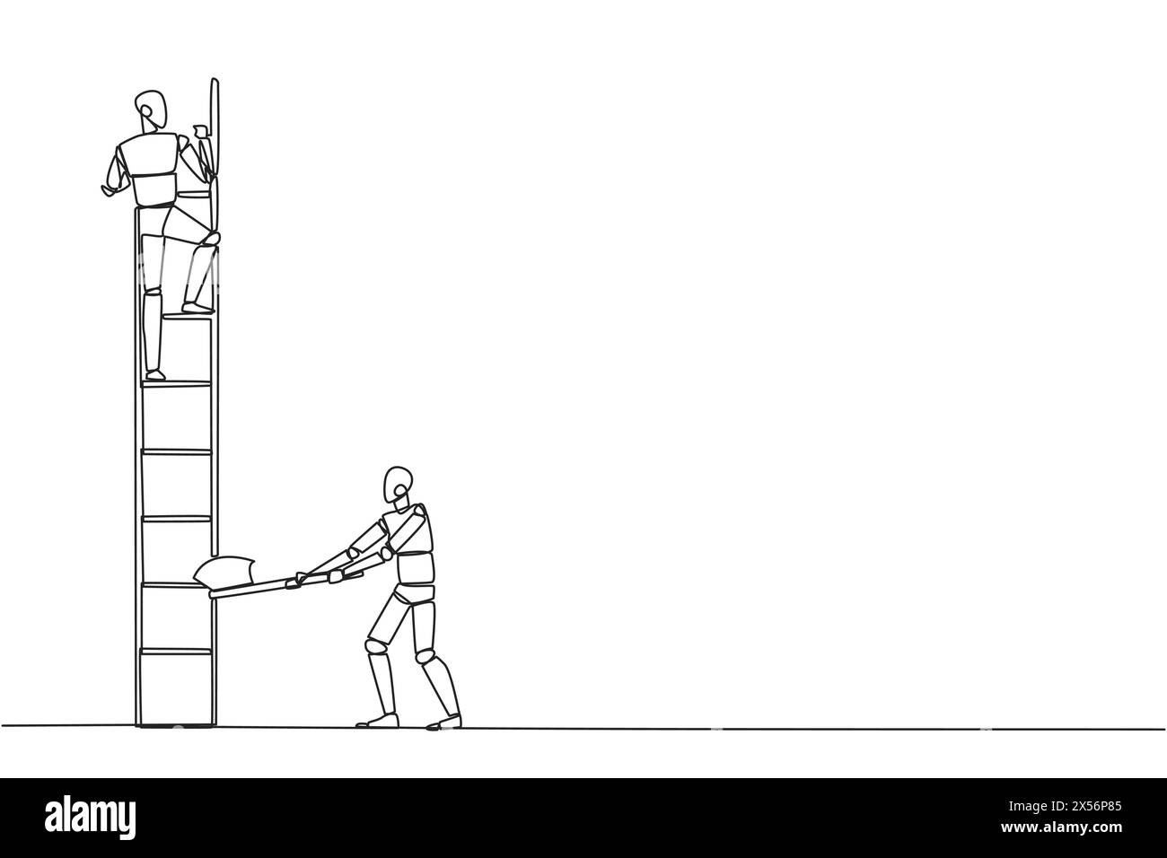 Single continuous line drawing smart robot climbs the ladder to achieve ...