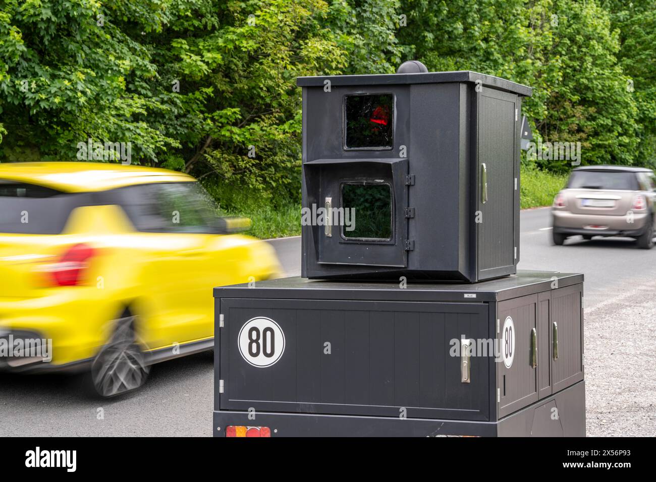Semi-stationary speed camera on the B227, Hattinger Straße, used by the ...