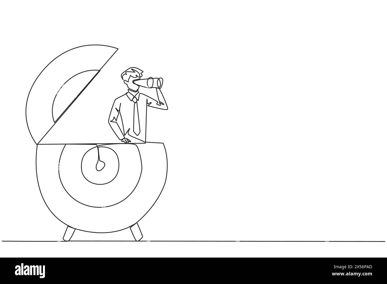 Single continuous line drawing businessman appears out of target arrow ...