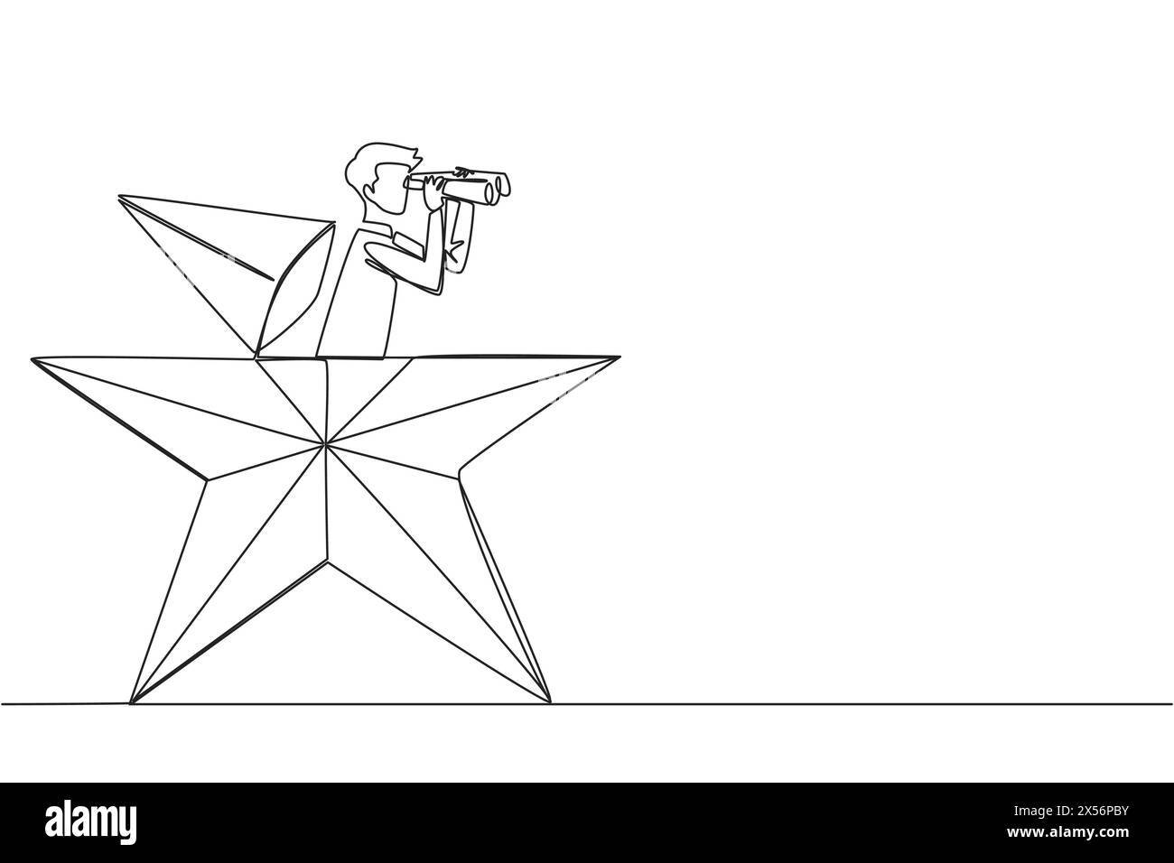 Single continuous line drawing businessman emerging out of star shape ...