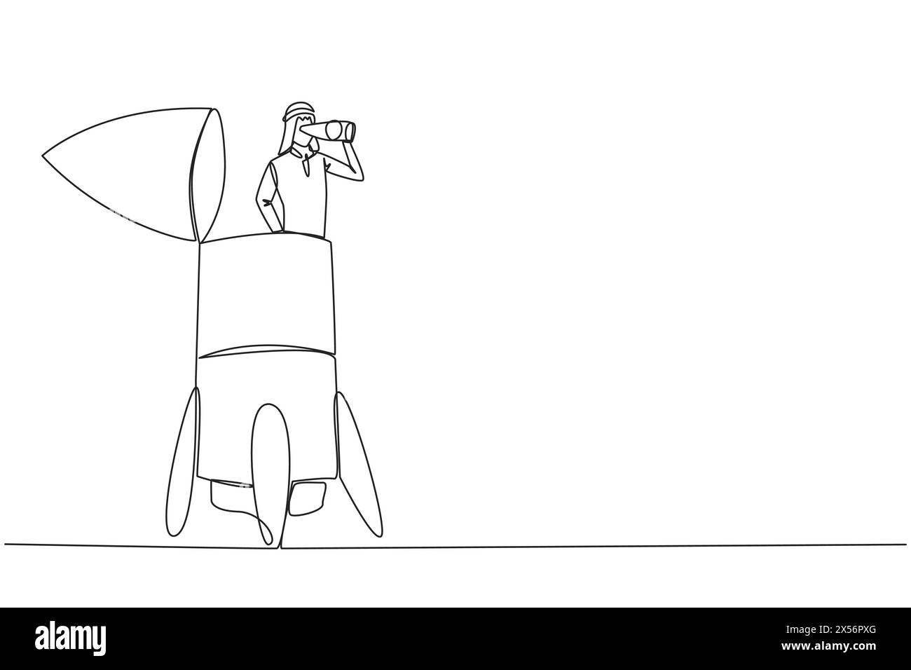 Single continuous line drawing Arab businessman emerges from rocket ...