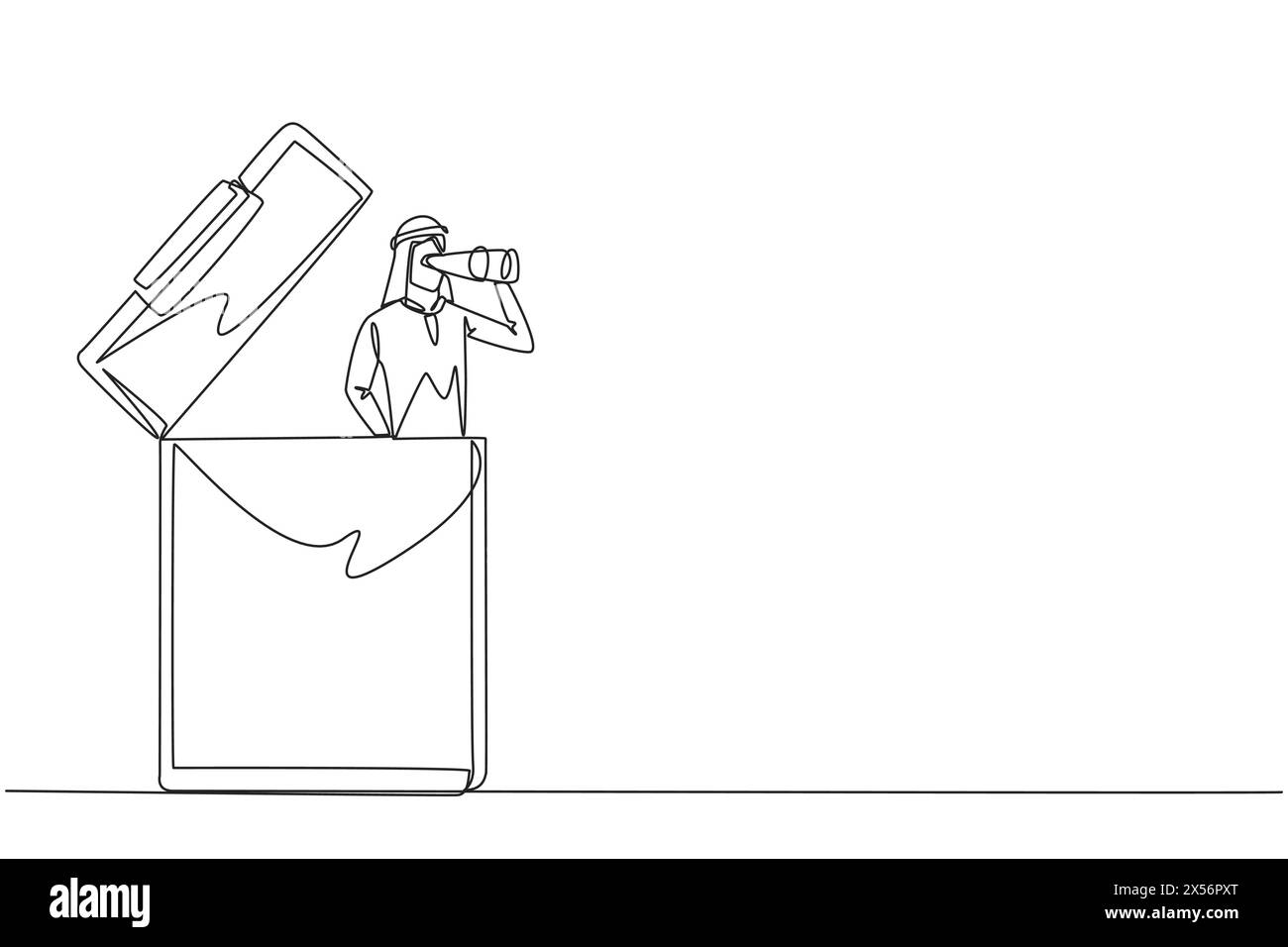 Single one line drawing Arab businessman pops out of clipboard looking ...