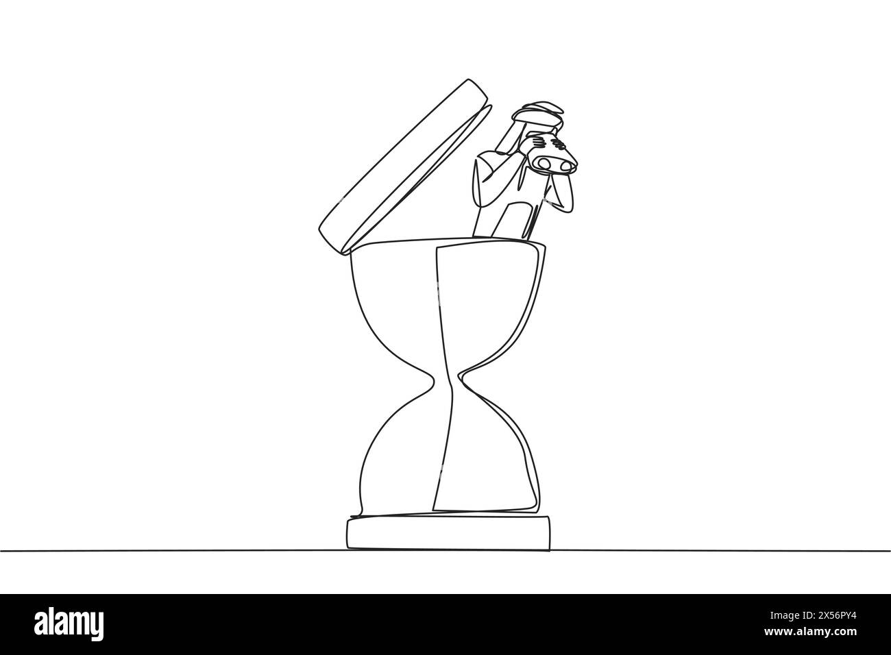 Single continuous line drawing Arab businessman appears out of the ... Single continuous line drawing Arab businessman appears out of the ...