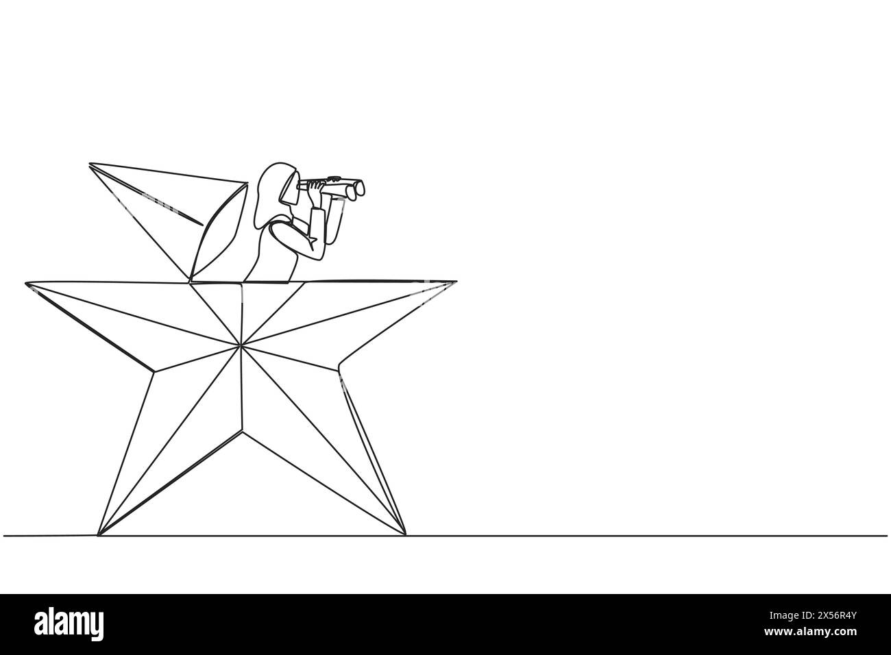 Continuous one line drawing Arabian businesswoman emerges from star ...