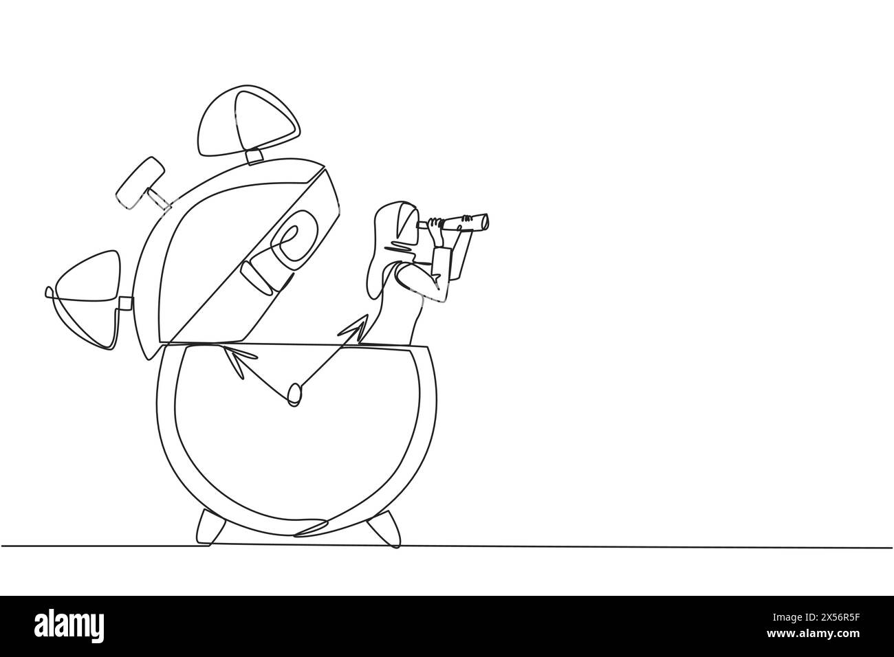 Single continuous line drawing Arab businesswoman emerges from alarm ...