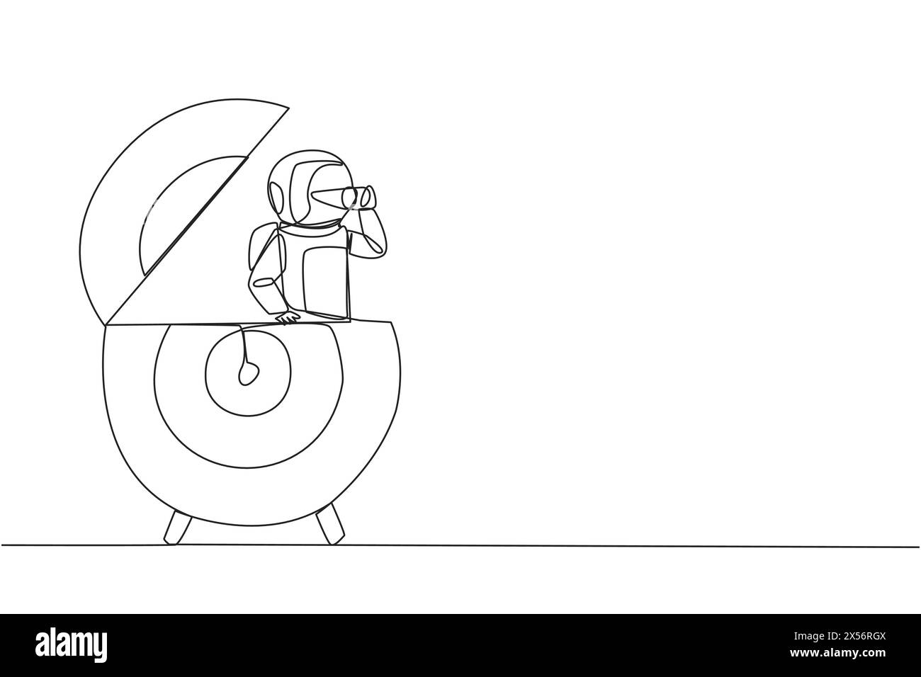 Continuous one line drawing astronaut emerges from arrow target board ...