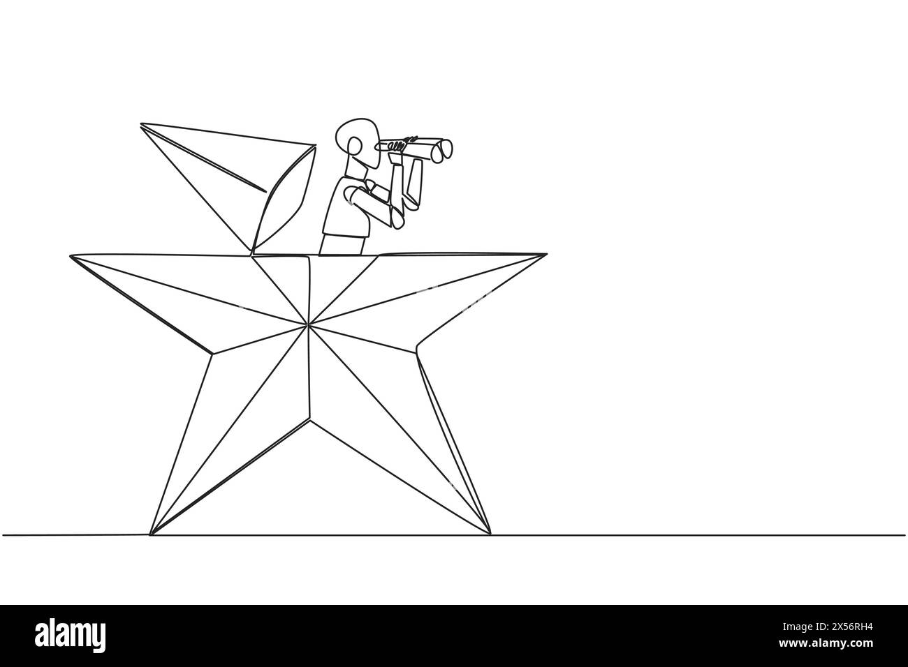 Continuous one line drawing smart robot emerges from star shape look ...