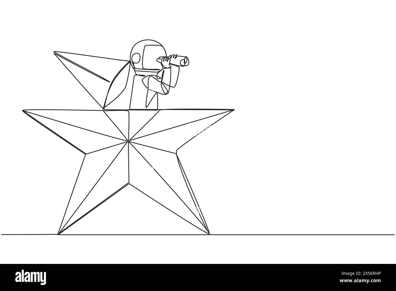 Continuous one line drawing astronaut emerges from star shape look for ...