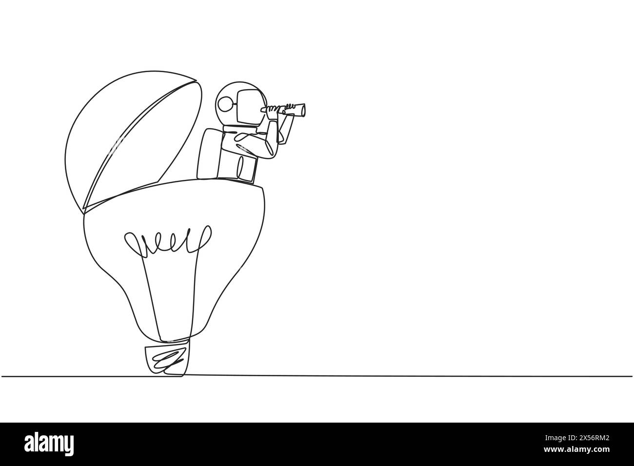Continuous one line drawing astronaut emerges from lightbulb look for ...