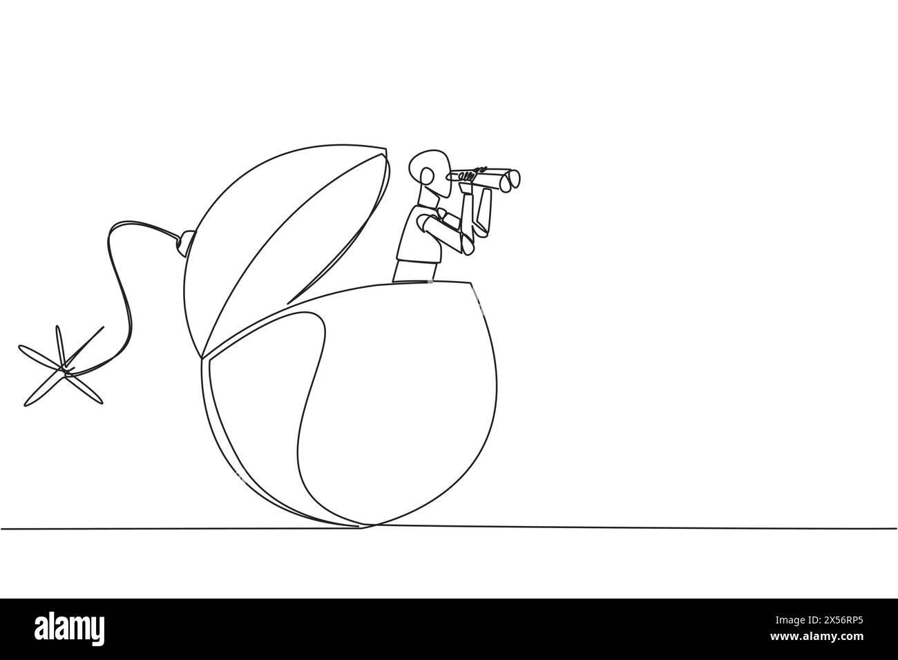 Single continuous line drawing a smart robot emerges from bomb with ...