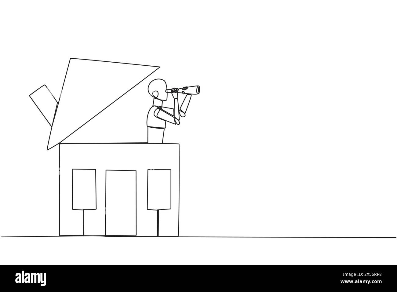 Continuous one line drawing a smart robot emerges from the miniature ...