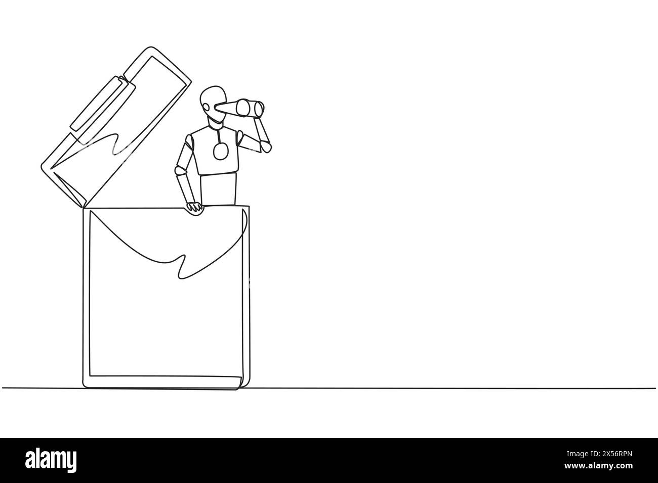 Single continuous line drawing a smart robot emerges from the clipboard ...