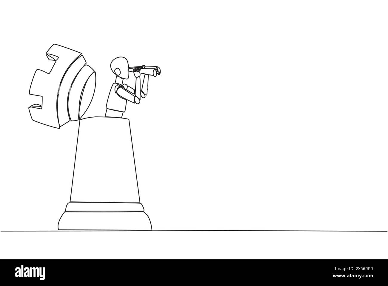 Continuous one line drawing a robot emerges from the rook chess pieces ...