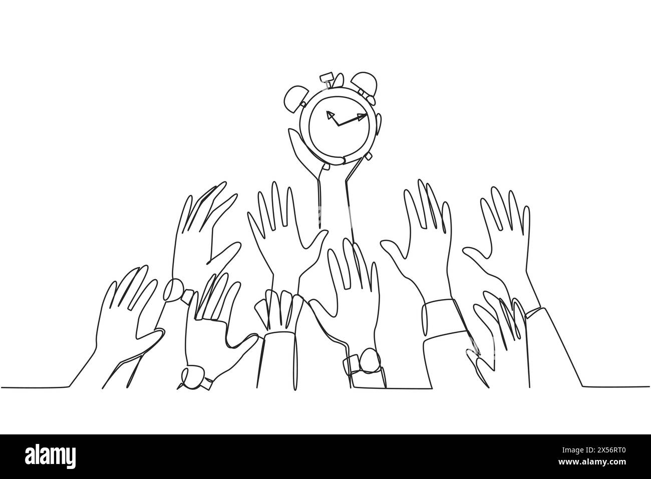 Single continuous line drawing hands fighting over alarm clock. Able to ...