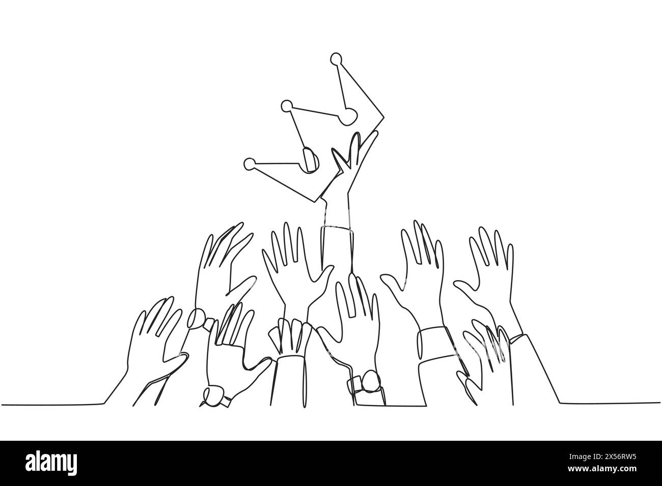 Single continuous line drawing hands fighting for the crown. Fighting ...