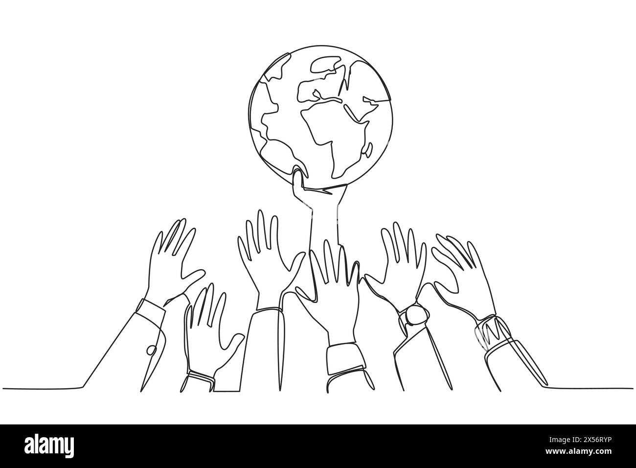 Single continuous line drawing hands fighting for the globe. Greedy ...