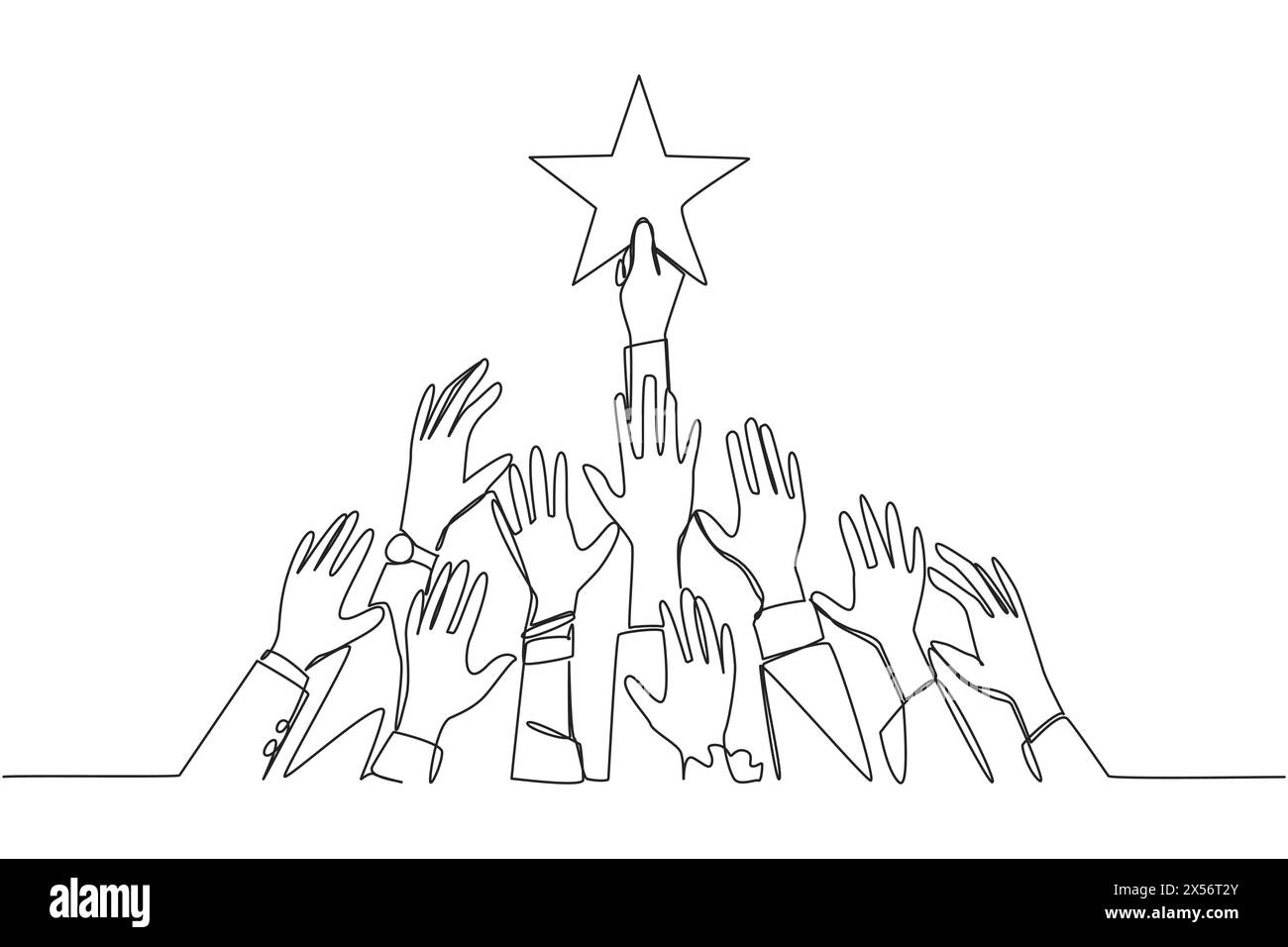 Continuous one line drawing hands fighting over shape of a star ...
