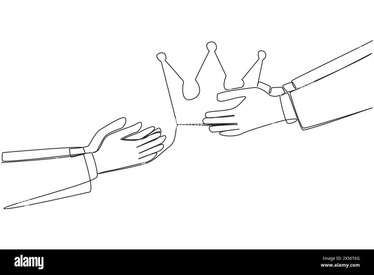 Single continuous line drawing a hand gives the crown. Hard work that ...