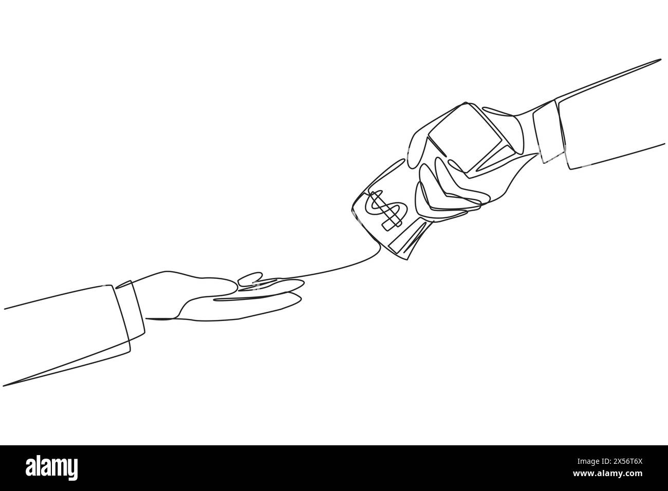 Single continuous line drawing a hand passes a stack of banknotes to ...