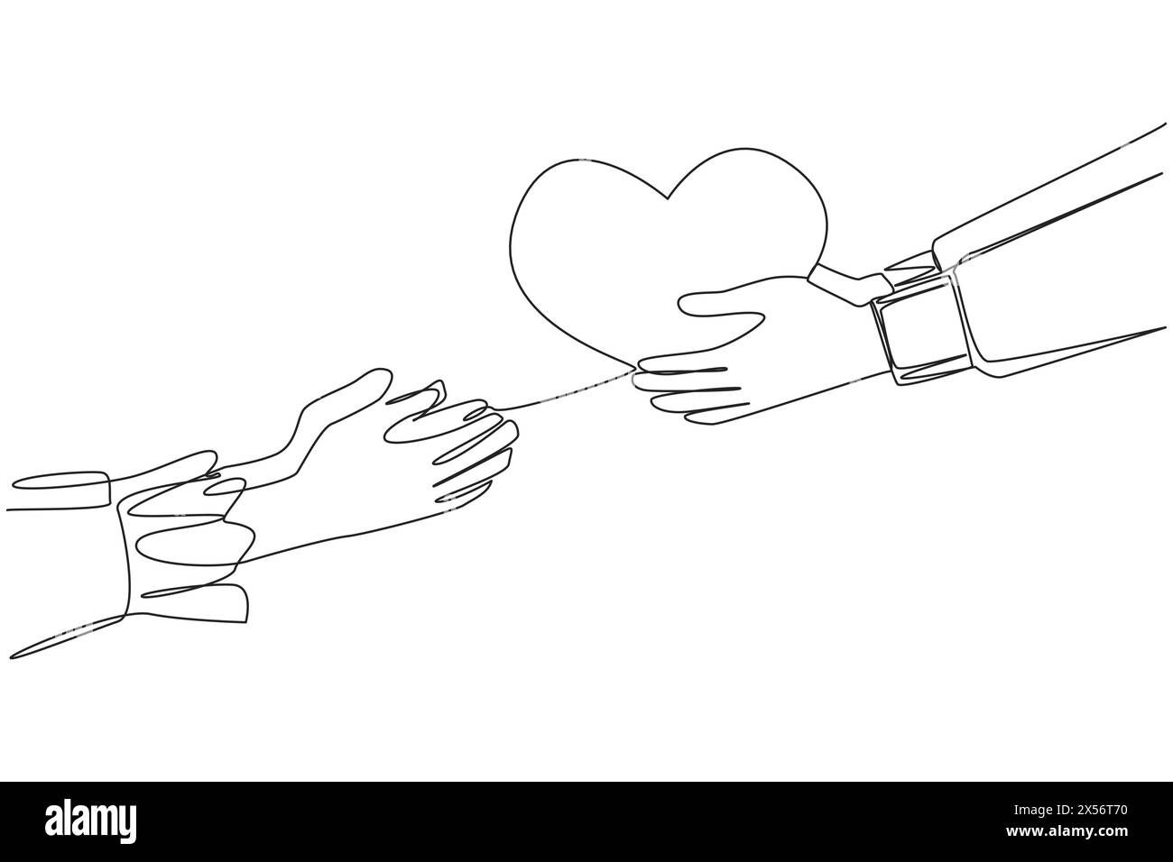 Single one line drawing a hand gives a heart shape to its partner. Fall ...